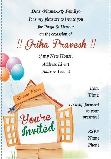 Griha Pravesh Ka Invitation Card Format In Hindi Online Invitation 