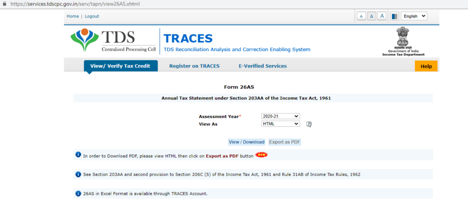 Form 26AS Process To View And Download 26AS From TRACES Website